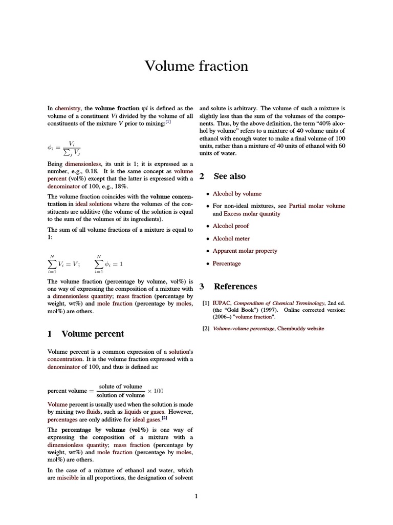 Volume Fraction | PDF | Mass Fraction (Chemistry) | Solution