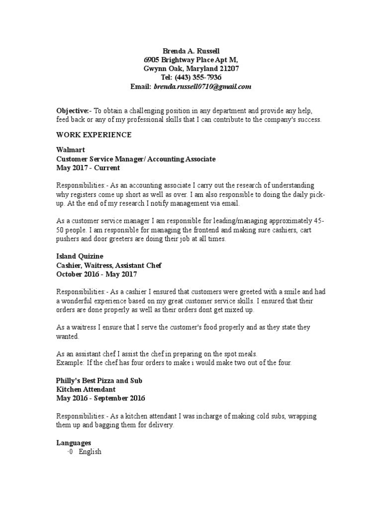 Brenda's Resume | Download Free PDF | Foods | Business