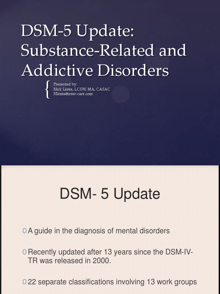 Dsm 5 Update Substance Related And Addictive Disorders Presented By