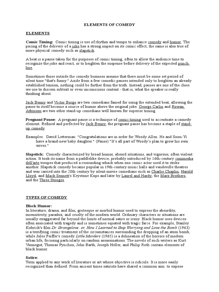 Elements and Types of Comedy | PDF | Irony | Entertainment