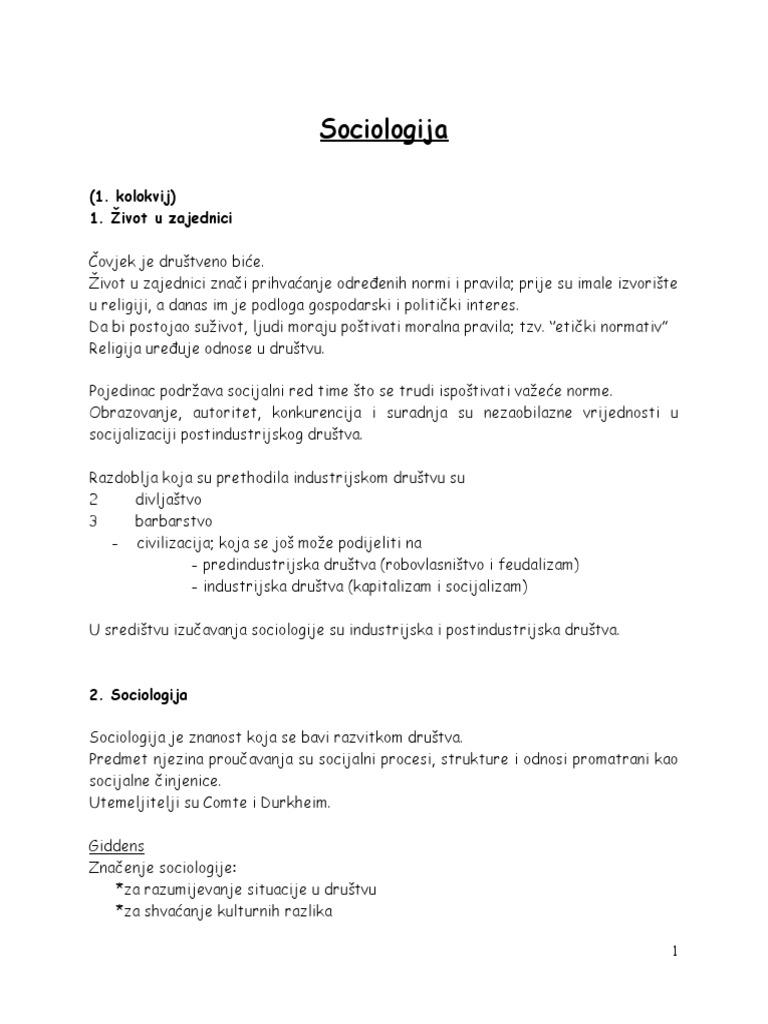 Sociologija - Skripta | PDF