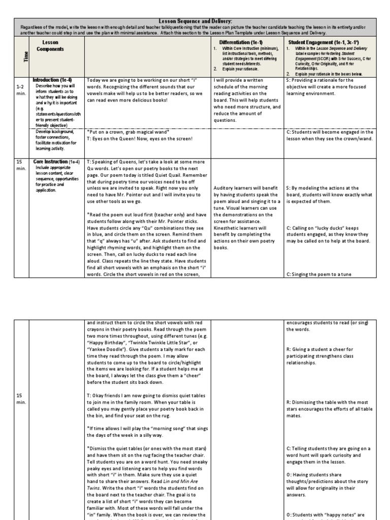 Short I | PDF | Lesson Plan | Teachers
