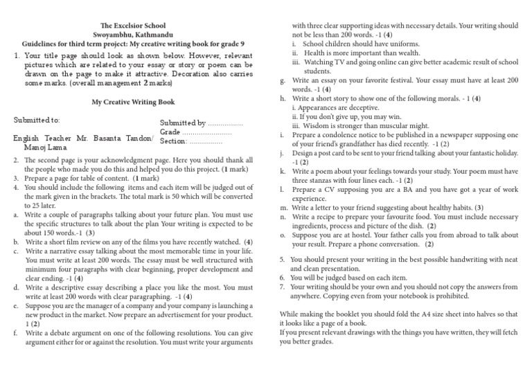 Grade 9 My Creative Book Guidelines | PDF | Essays