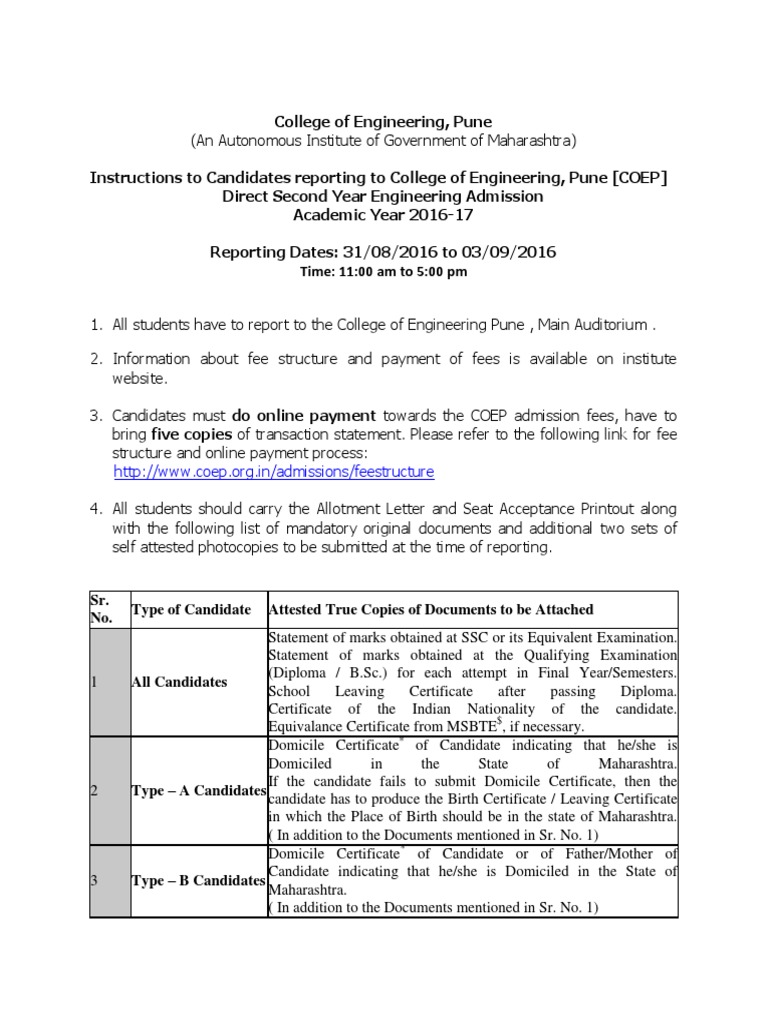 Direct SY Admission Procedure COEP | PDF | Government | Further Education