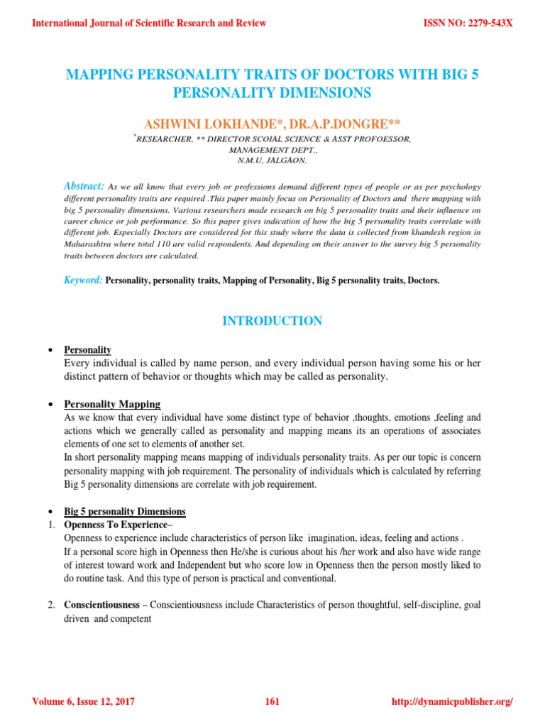 MAPPING PERSONALITY TRAITS OF DOCTORS WITH BIG 5 PERSONALITY DIMENSIONS ...