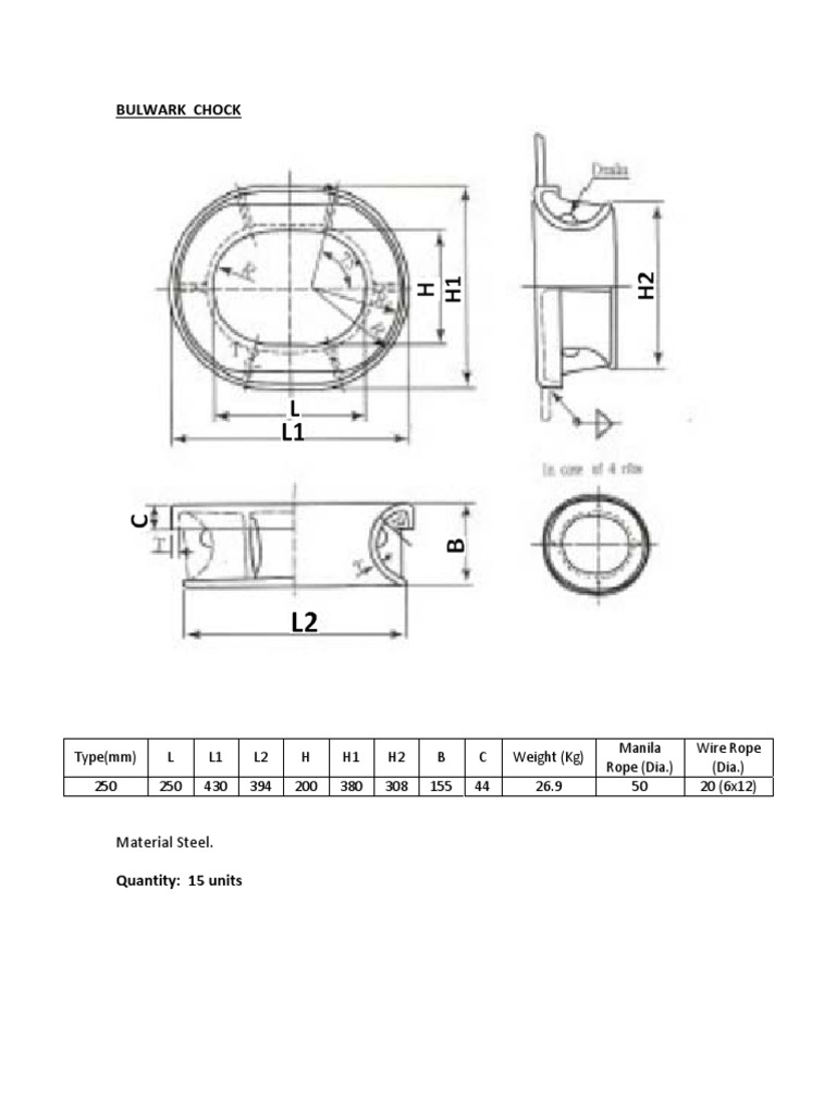 Specifications for Bulwark Chock with Manila Wire Rope Anchors | PDF ...