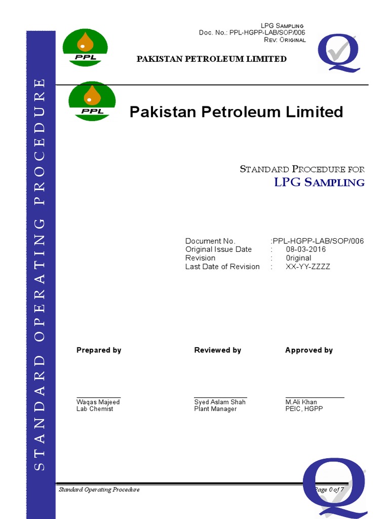SOP 006 LPG Sampling | PDF | Valve | Gases