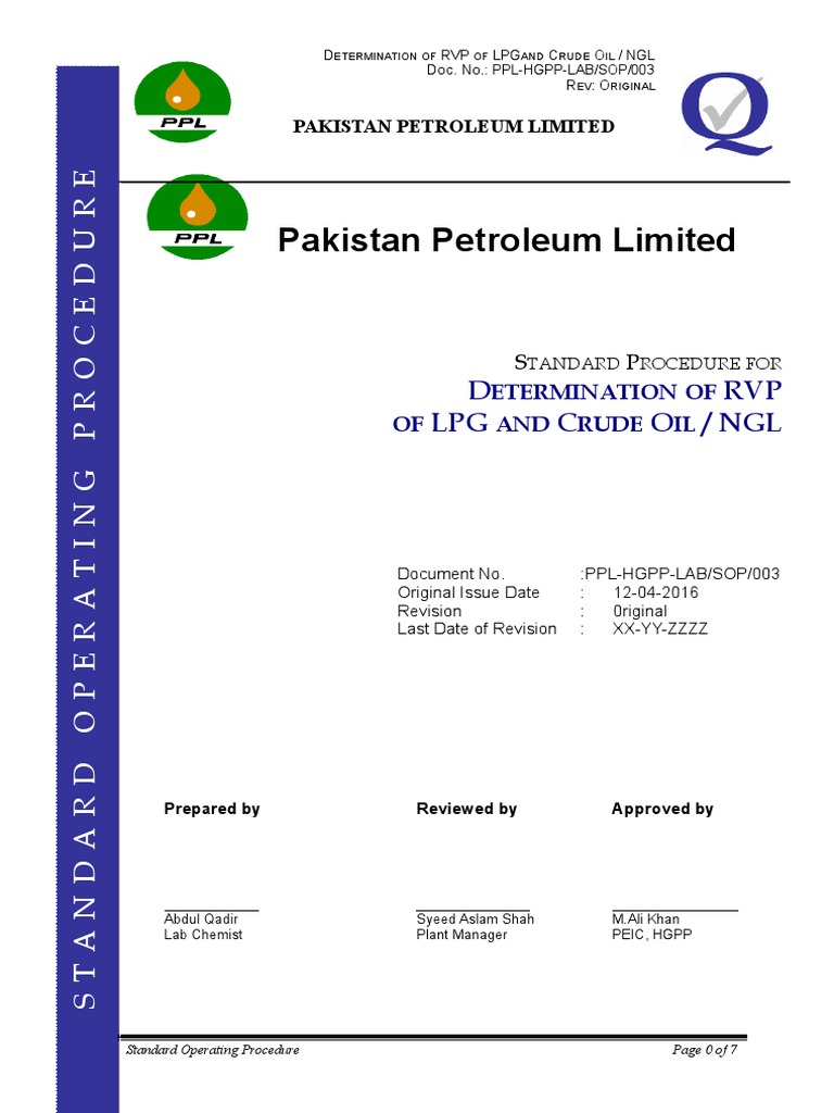 Sop-003-Rvp of Crude Oil LPG and NGL | PDF | Liquefied Petroleum Gas ...