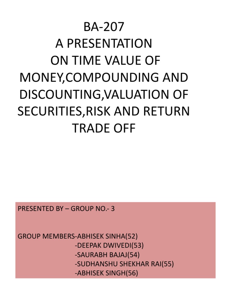 BA-207 A Presentation On Time Value of Money, Compounding and ...