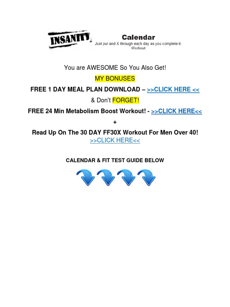 Insanity Calendar Schedule | PDF | Management Of Obesity | Physical ...