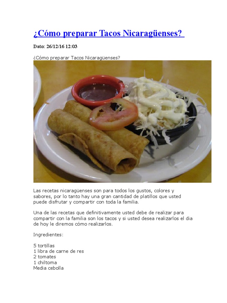 Cómo Preparar Tacos Nicaragüenses | PDF | Taco | ensalada