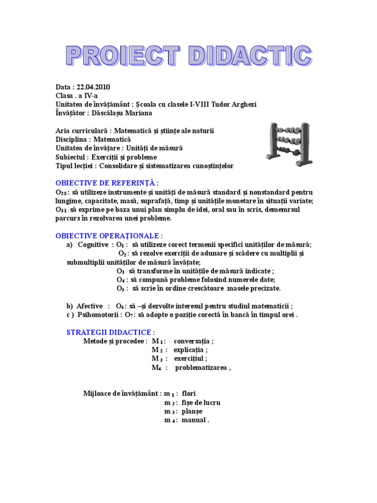 Proiect de Lectie | PDF