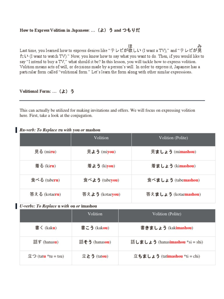 How To Express Volition in Japanese | PDF | Linguistic Typology | Semantics