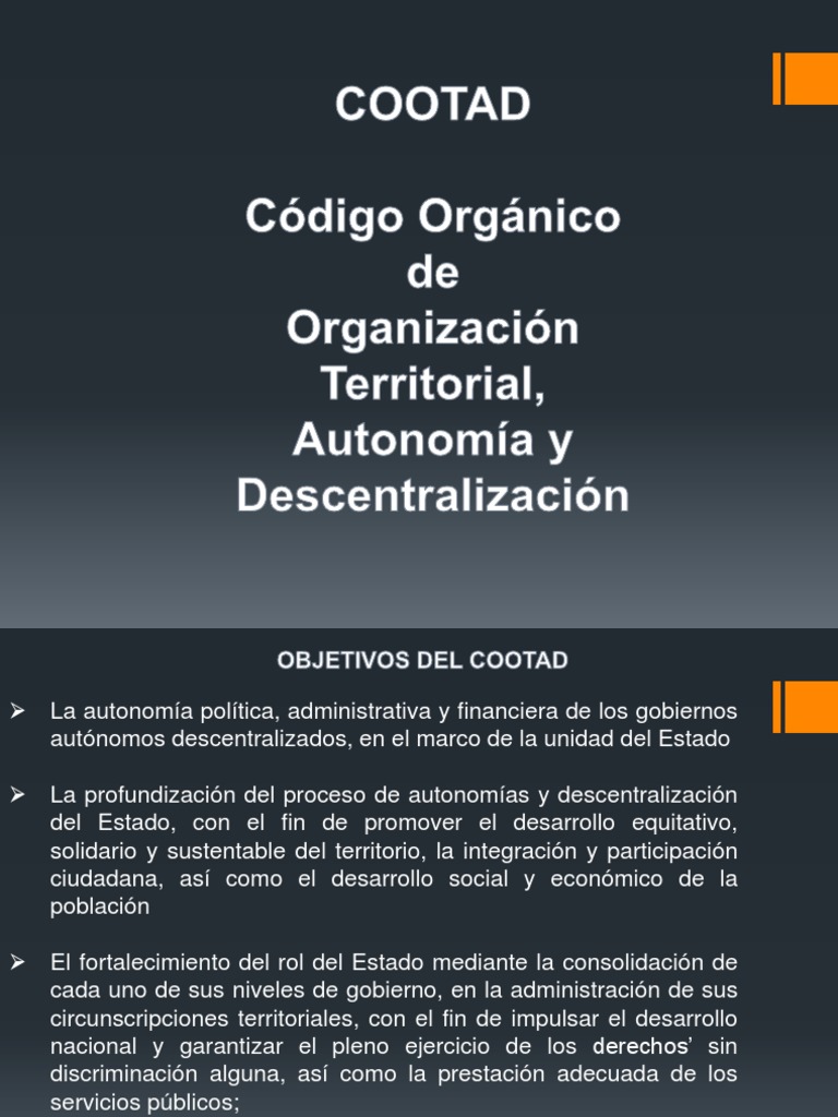 Objetivos del COOTAD en Ecuador | PDF | Formas de gobierno | Estado ...