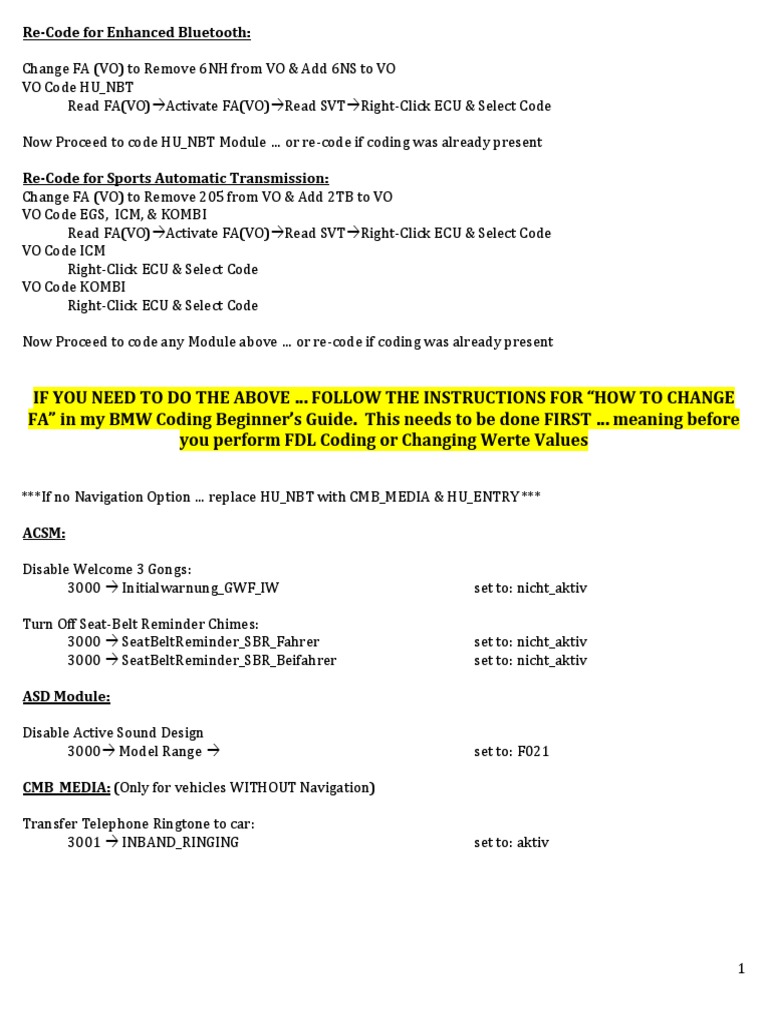 BMW F22 Coding Guide and Cheat Sheet | PDF | Vehicles | Automobile Layouts