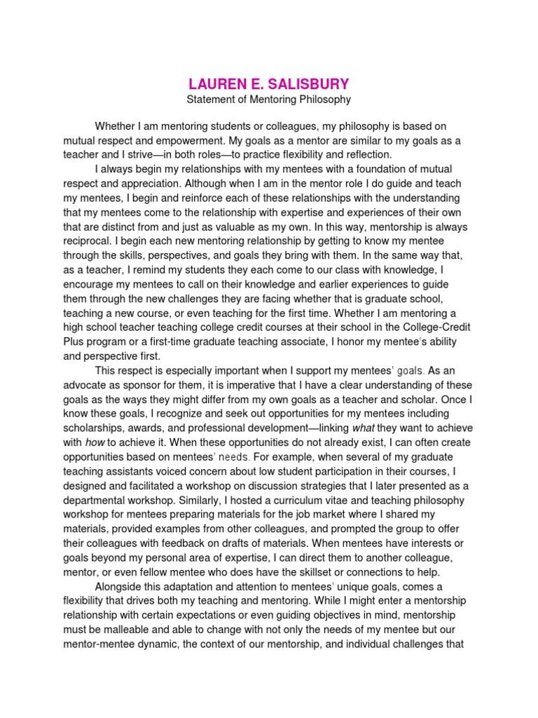 Salisbury Mentoring Philosophy 1.12.18 | PDF | Mentorship | Applied ...