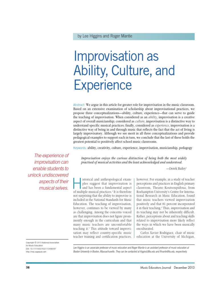 Improvisation As Ability, Culture, and Experience | PDF | Music ...