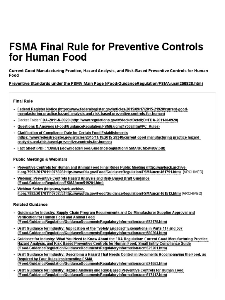 Food Safety Modernization Act (FSMA) - FSMA Final Rule For Preventive ...