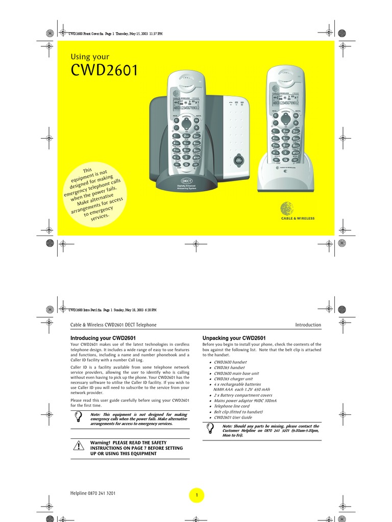 CWD2601 Telephone User Guide | PDF | Ac Power Plugs And Sockets ...