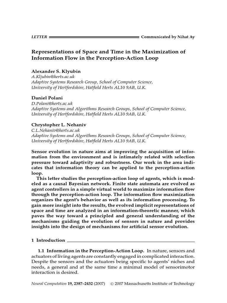 Representations of Space and Time in The Maximization of Information Flow in The Perception ...