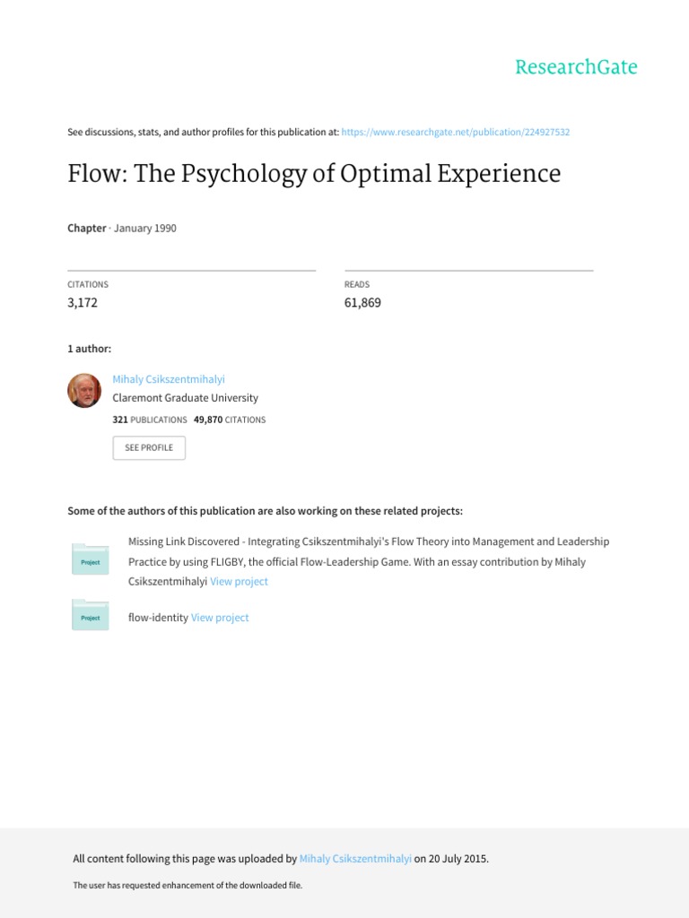 Flow: Optimal Experience Insights | PDF | Flow (Psychology) | Consciousness