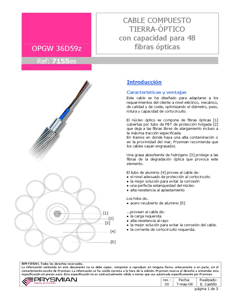 Catalogo Cable Opgw 48 Fibras Ok | PDF | Fibra óptica | Aluminio