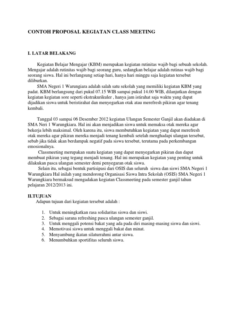 Proposal Kegiatan Class Meeting SMA 1 Warungkiara | PDF