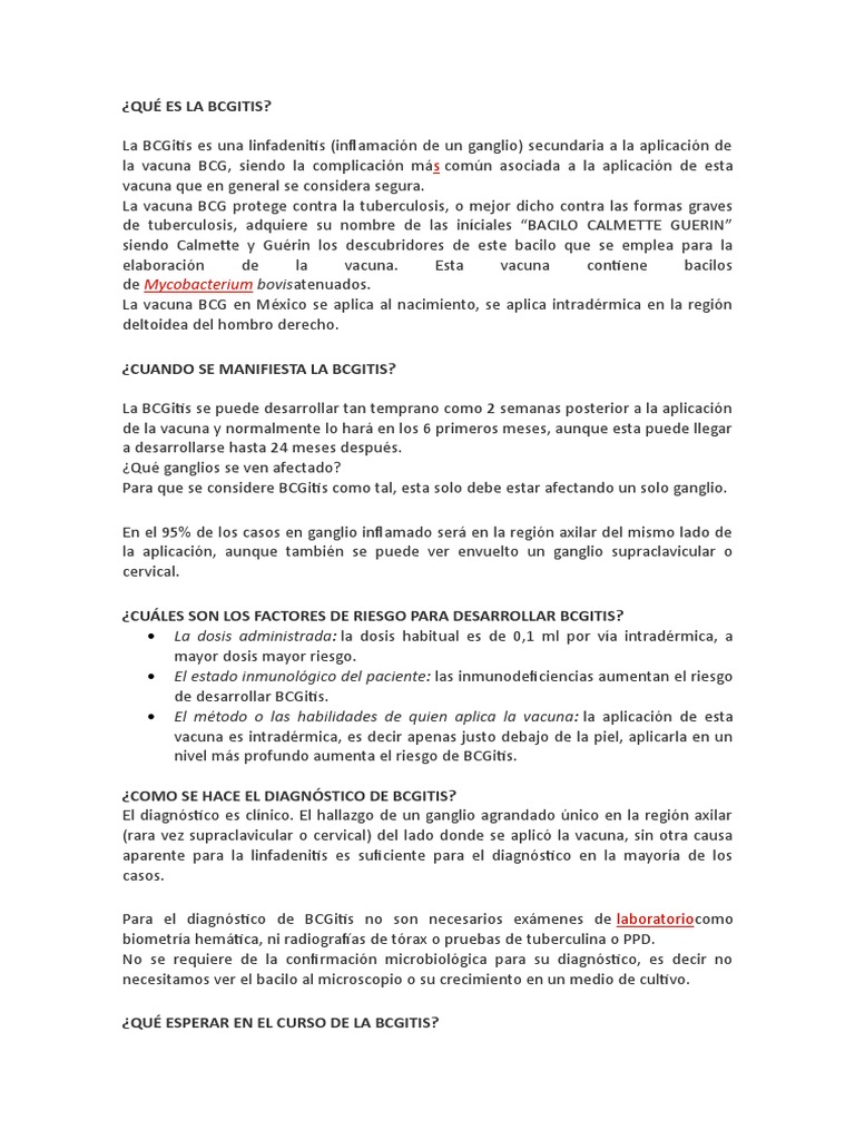 Guía sobre BCGitis y su manejo | PDF | Enfermedades y trastornos | Medicina CLINICA