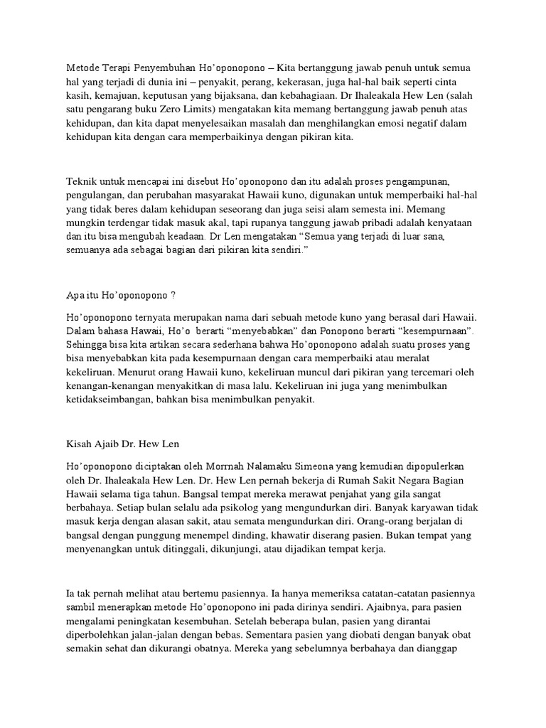 Metode Terapi Penyembuhan Ho'Oponopono | PDF | Gaya Hidup