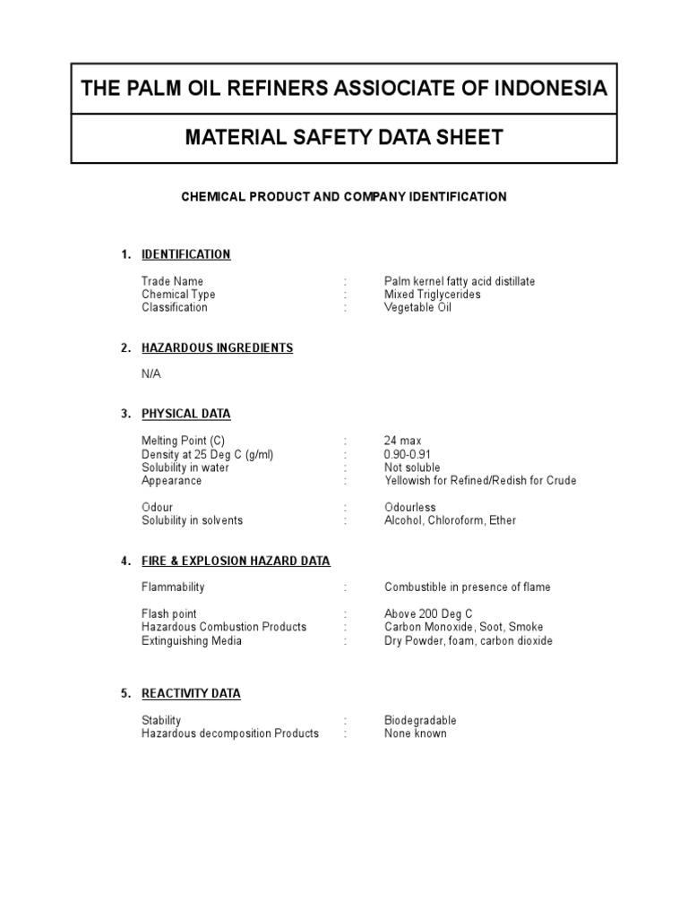 Msds Palm Olein | Carbon | Chemistry