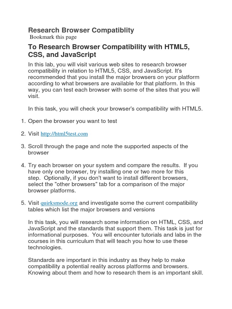 To Research Browser Compatibility With Html5, CSS, and Javascript | PDF