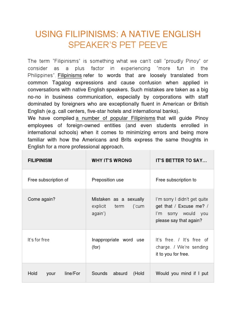 Filipinisms | PDF | English Language | Grammar