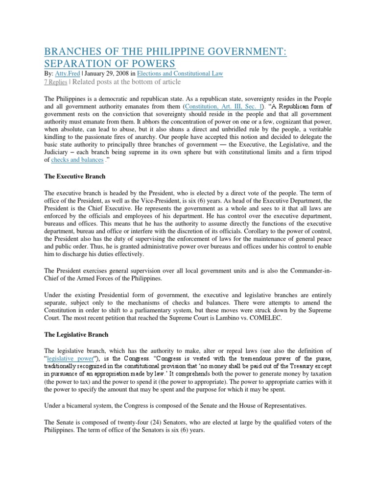 Philippine Government Branches Explained | PDF | United States Congress ...
