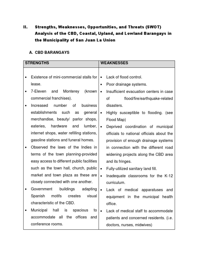 SWOT Analysis of San Juan Barangays | PDF | Environmental Degradation ...