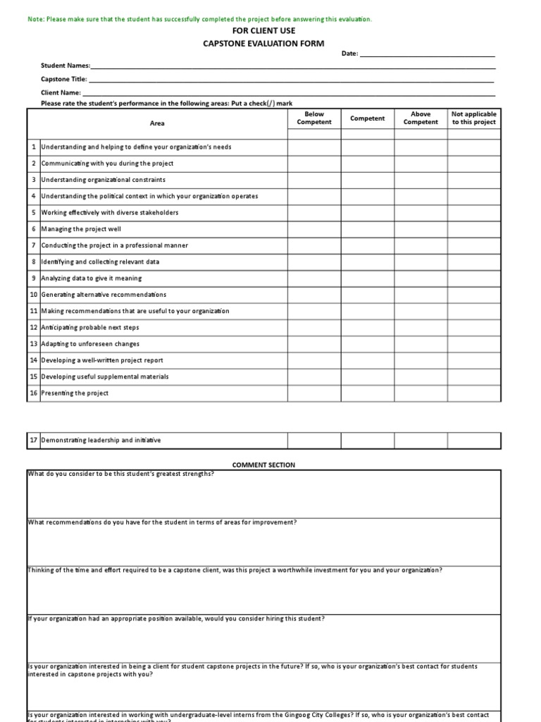 Capstone Project Evaluation Form | PDF | Internship | Job Hunting