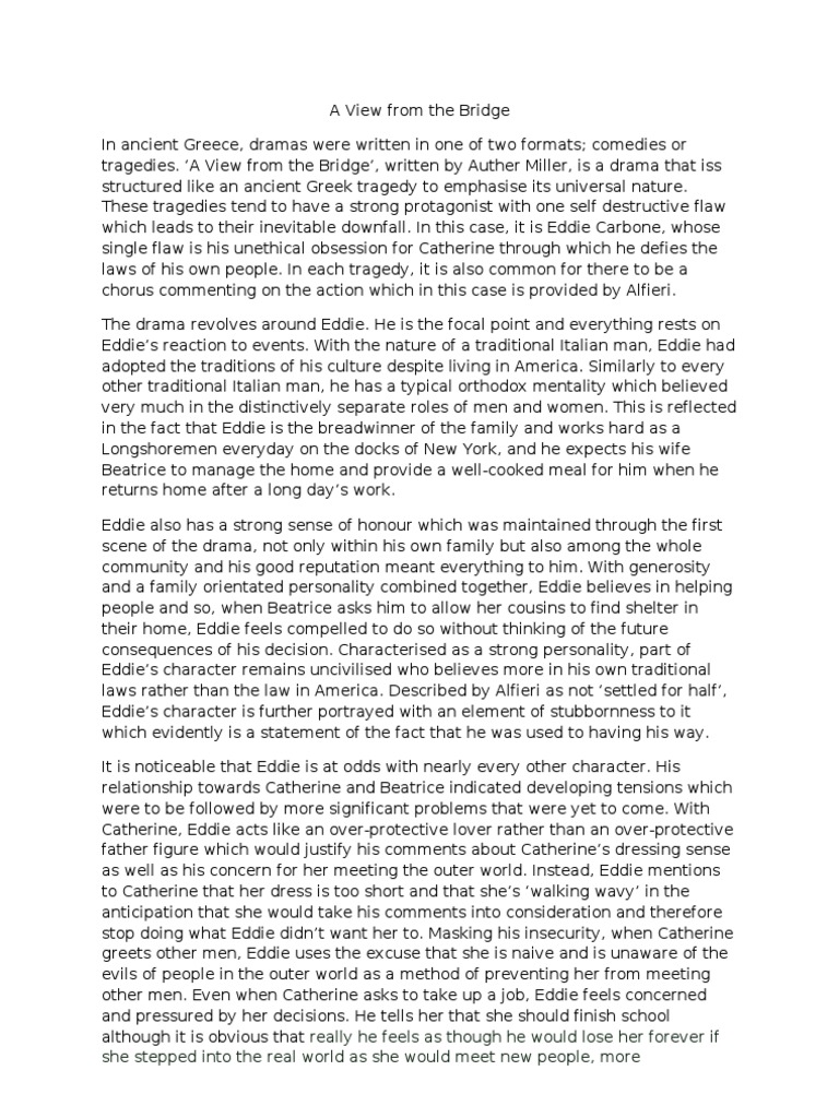 A View from the Bridge - Eddie's Obsession Leads to Tragedy | PDF