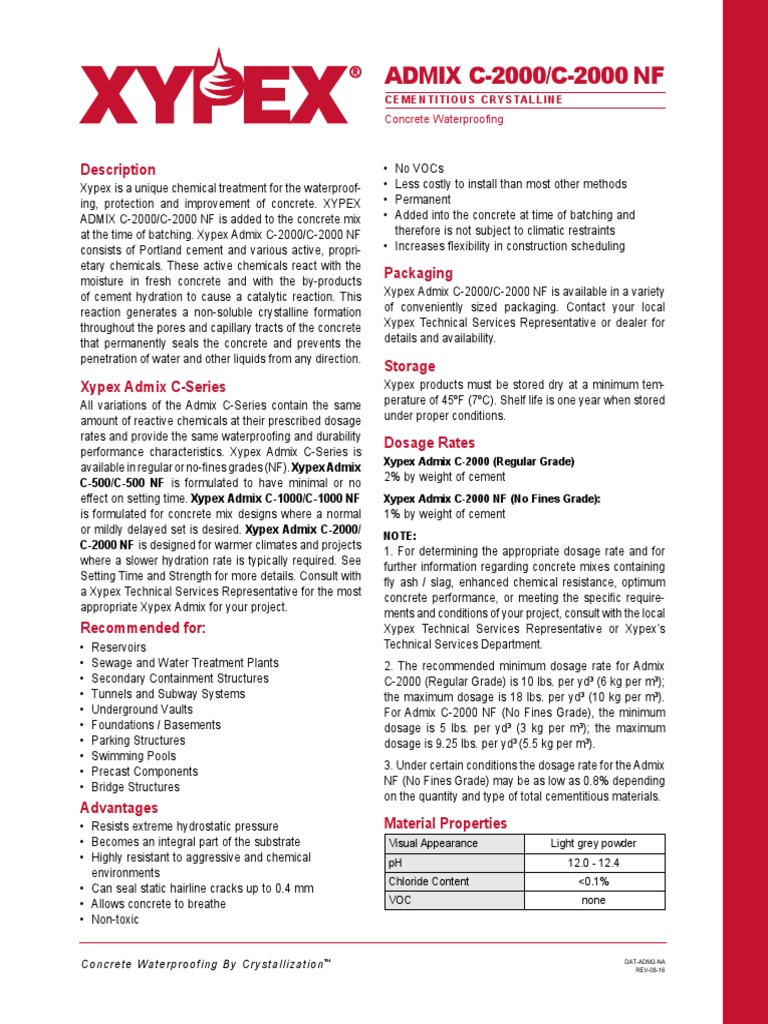 Admix C 2000 Xypex | PDF | Concrete | Cement