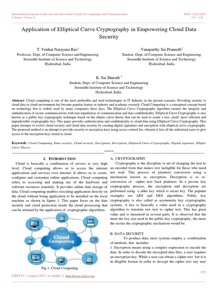 Application Of Elliptical Curve Cryptography In Empowering Cloud Data Security Pdf
