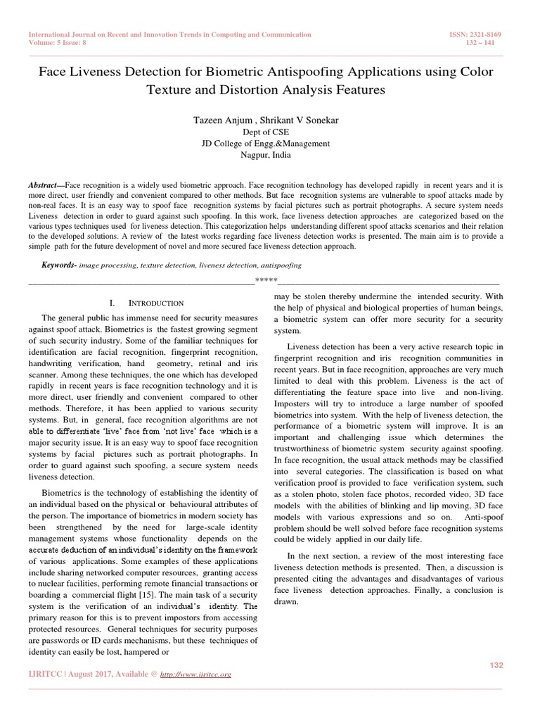 Face Liveness Detection For Biometric Antispoofing Applications Using Color Texture and ...
