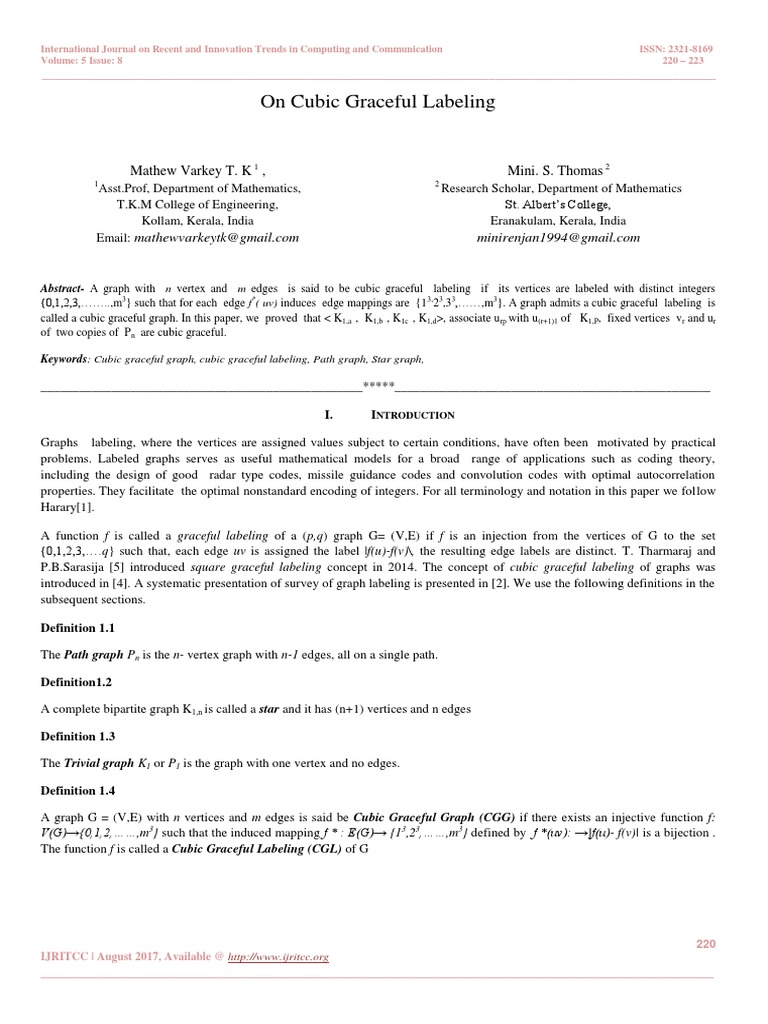 On Cubic Graceful Labeling | PDF | Vertex (Graph Theory) | Function ...