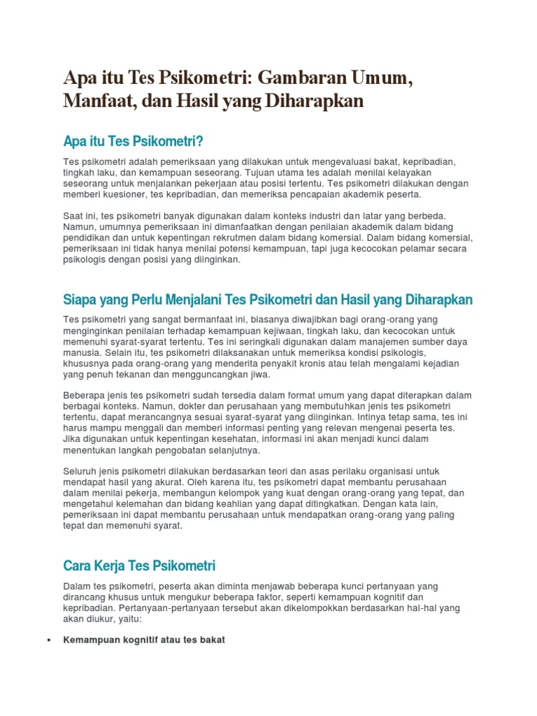 Panduan Tes Psikometri | PDF