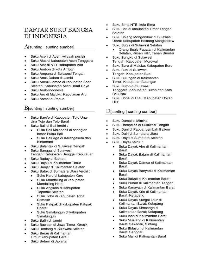 Daftar Suku Bangsa Di Indonesia | PDF