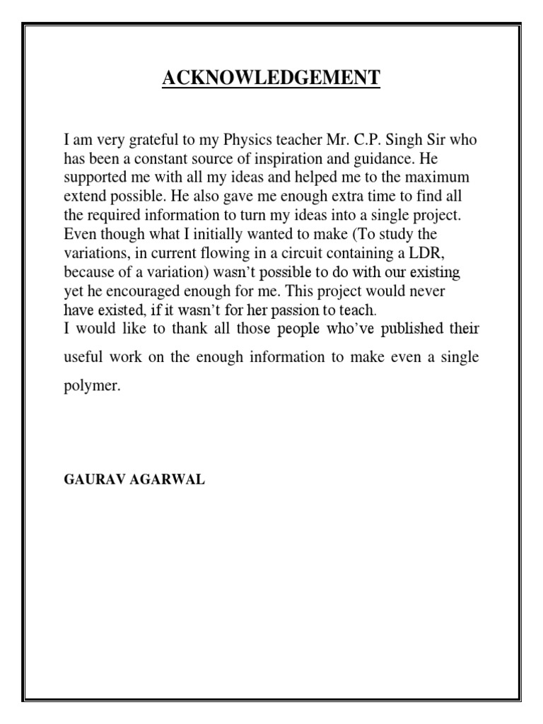 Acknowledgment in Physics Project | PDF