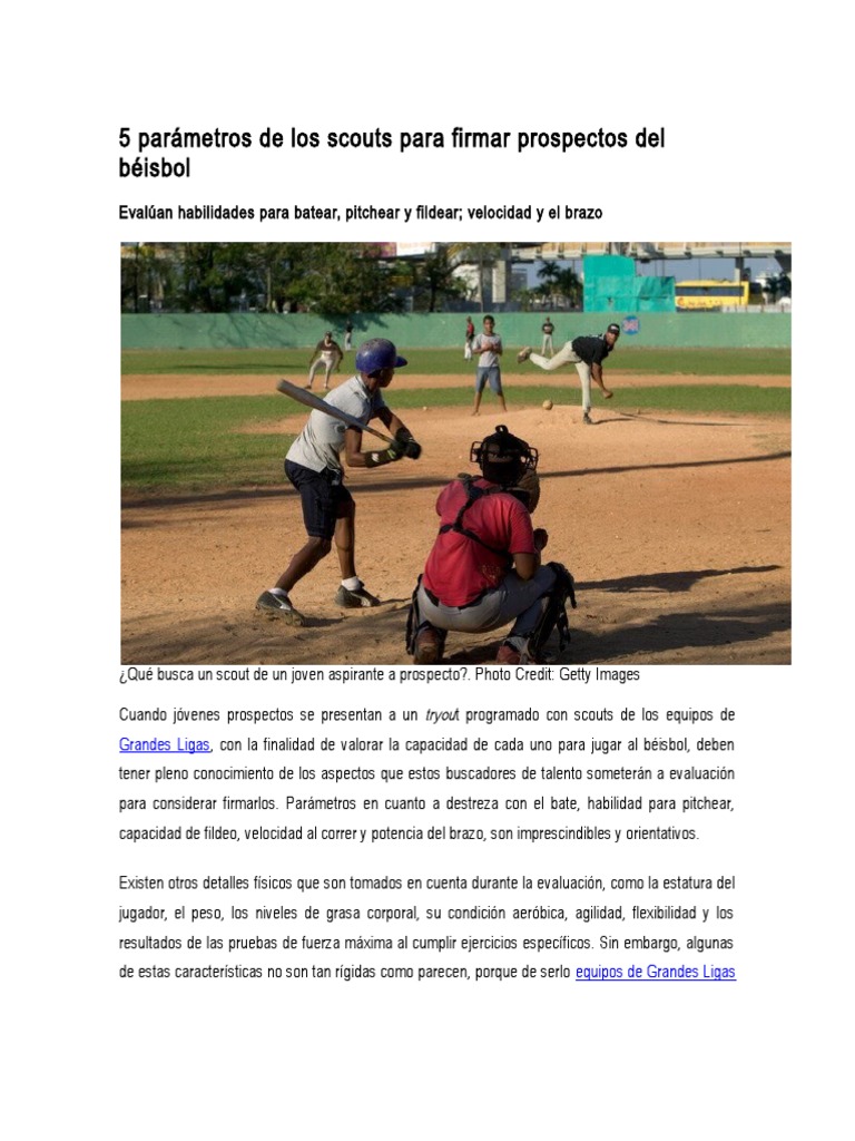 5 Parámetros de Los Scouts para Firmar Prospectos Del Béisbol | PDF ...