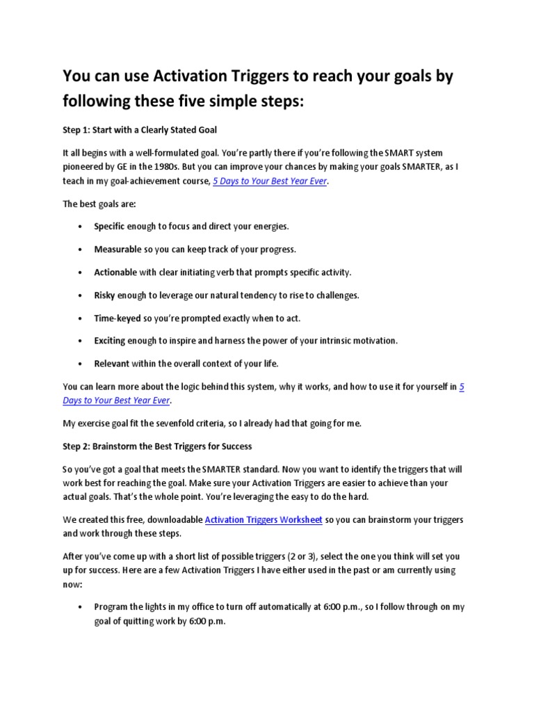 Activation Triggers - Michael Hyatt | PDF | Automation | Psychology