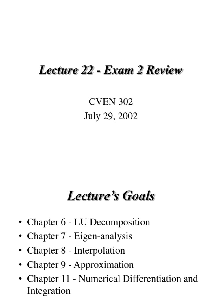 Lecture 22 - Exam 2 Review: CVEN 302 July 29, 2002 | PDF | Eigenvalues And Eigenvectors ...