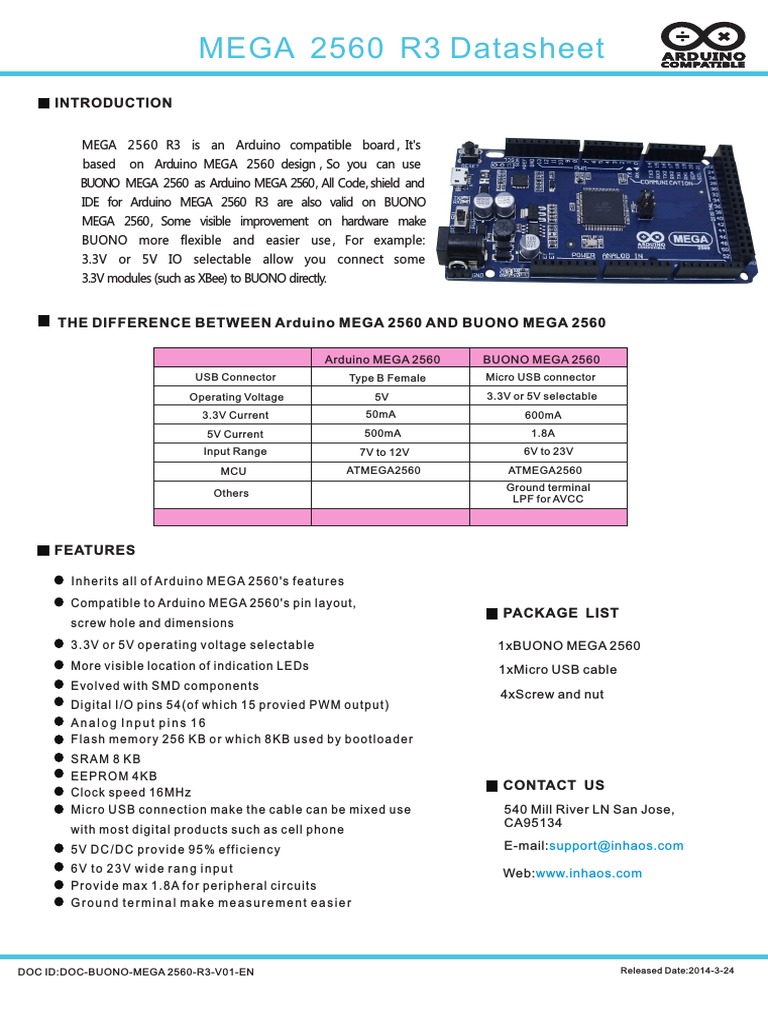 MEGA 2560 R3 Datasheet: Arduino MEGA 2560 Buono Mega 2560 | PDF | Arduino | Usb
