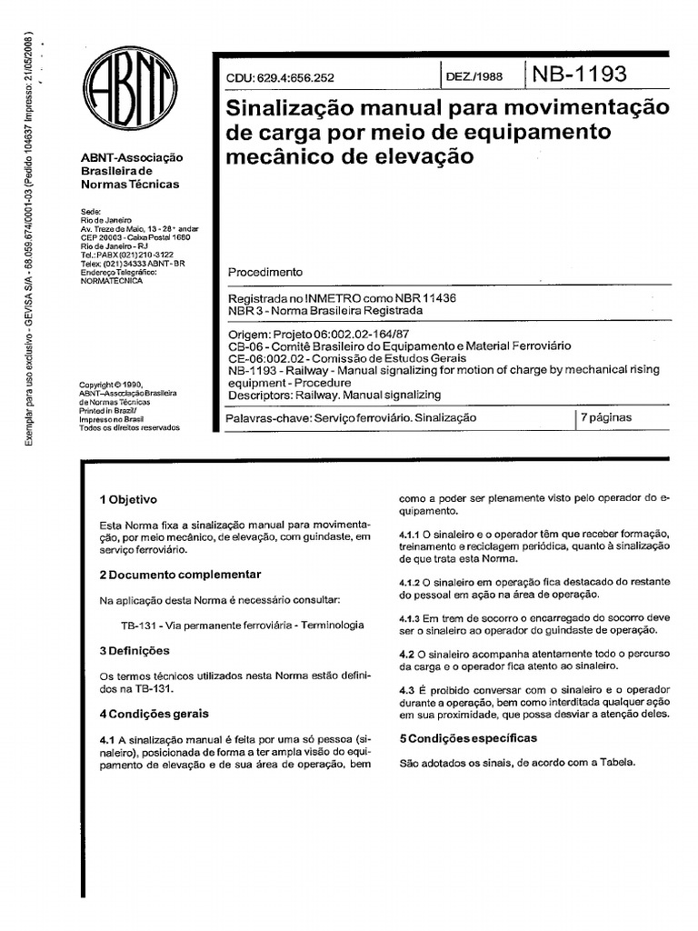 NBR 1193-1988 Sinalização Manual para Movimentação de Carga Por Meio de ...