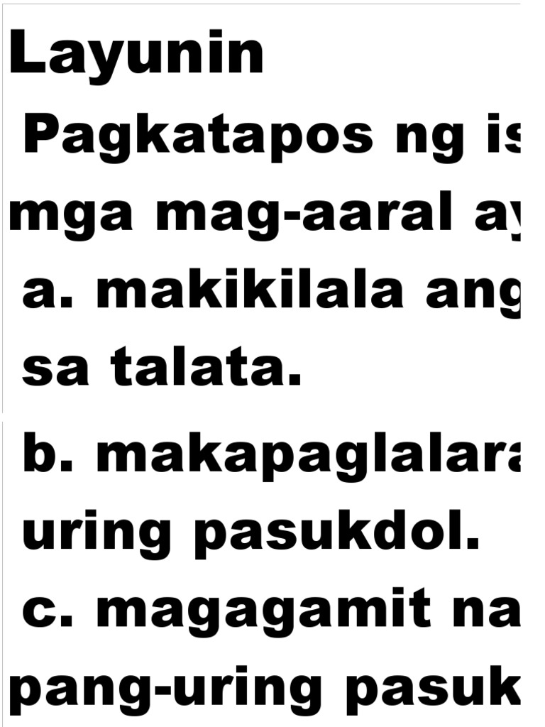 Pang Uring Pasukdol Layunin | PDF