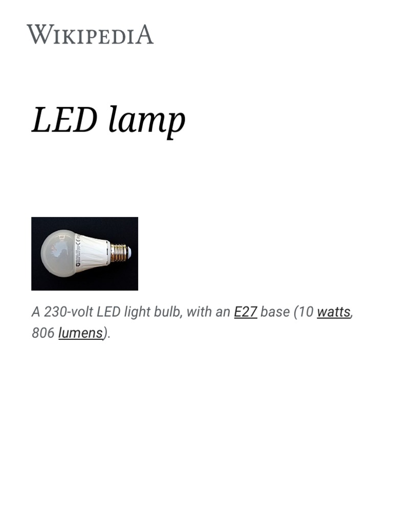LED Lamp - Wikipedia | PDF | Fluorescent Lamp | Light Emitting Diode